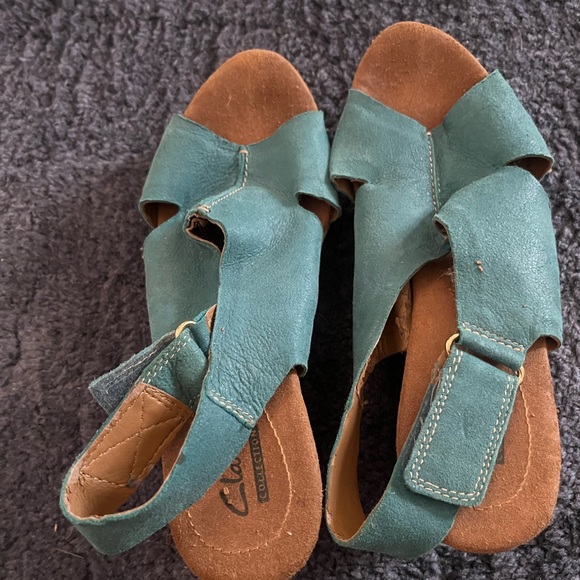 Clarks | Shoes | Clarks Turquoise Suede Leather Sandals | Poshmark